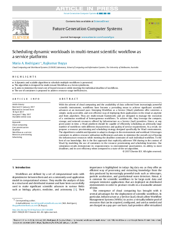 Pdf Scheduling Dynamic Workloads In Multi Tenant Scientific Workflow