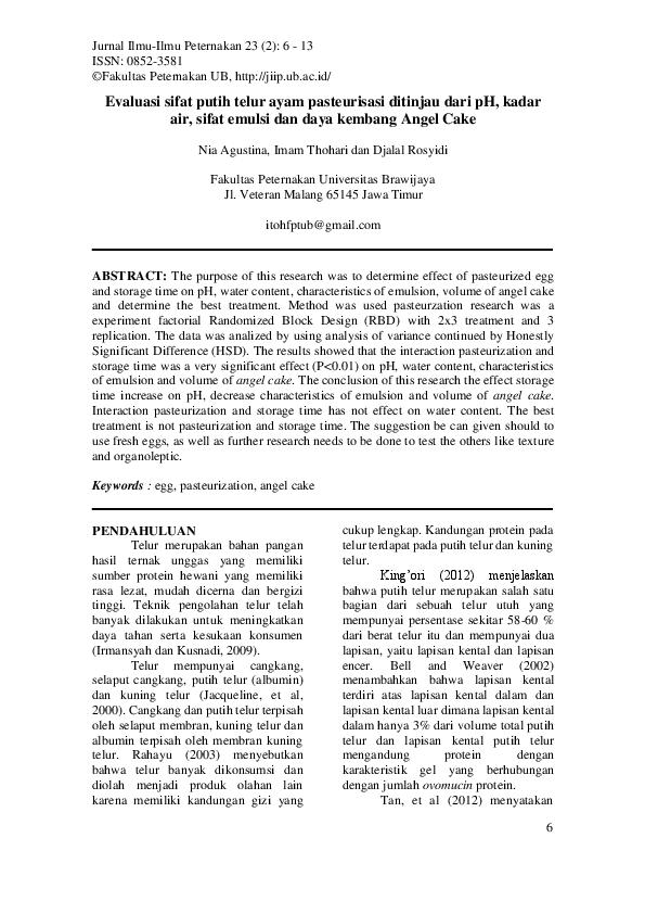(PDF) Evaluasi sifat putih telur ayam pasteurisasi ditinjau dari pH ...