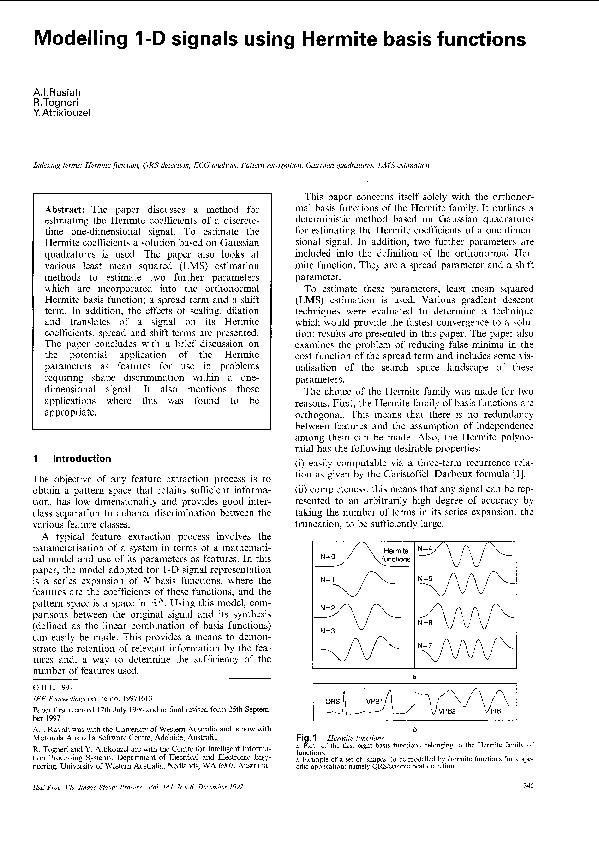 Pdf Modelling 1 D Signals Using Hermite Basis Functions