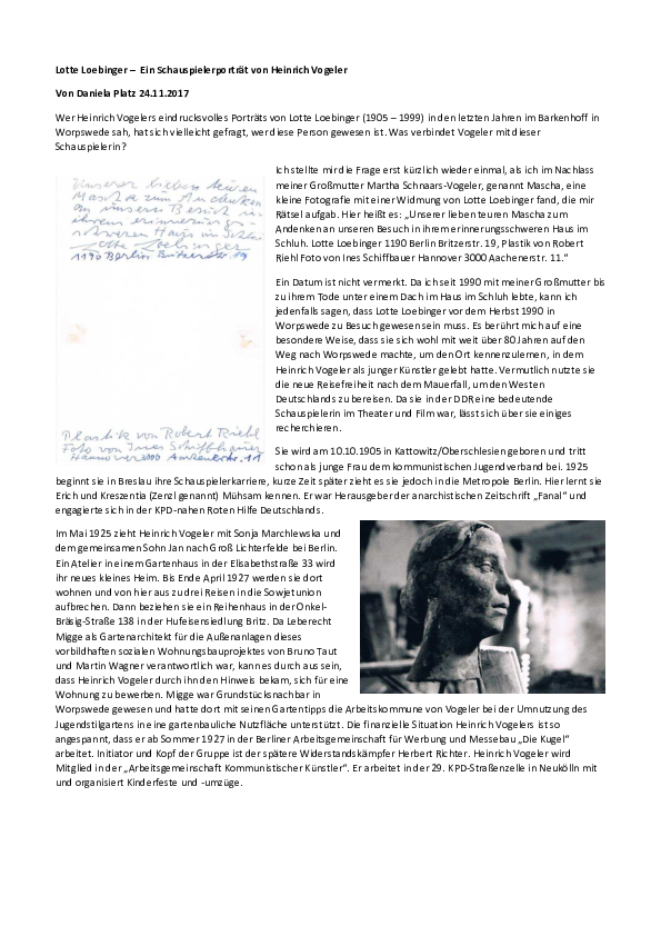 (PDF) Lotte Loebinger – Ein Schauspielerporträt von Heinrich Vogeler