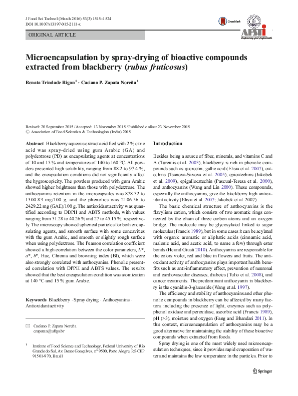 (PDF) Microencapsulation by spray-drying of bioactive compounds ...