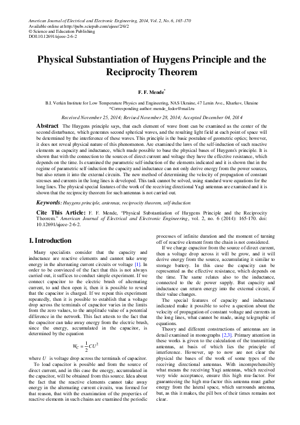 Pdf Physical Substantiation Of Huygens Principle And The Reciprocity Theorem