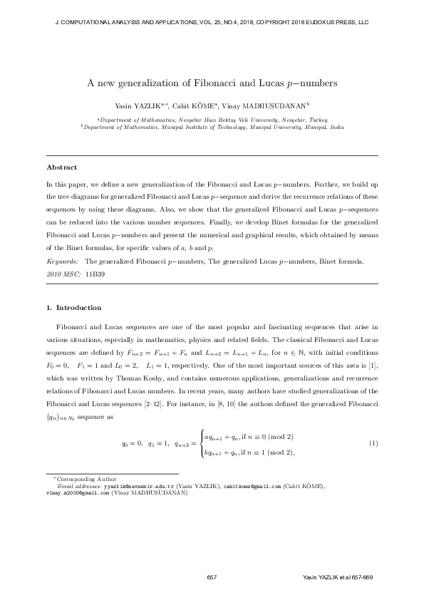 (PDF) A new generalization of Fibonacci and Lucas p−numbers