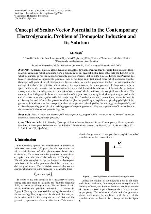 (PDF) Concept of Scalar-Vector Potential in the Contemporary ...