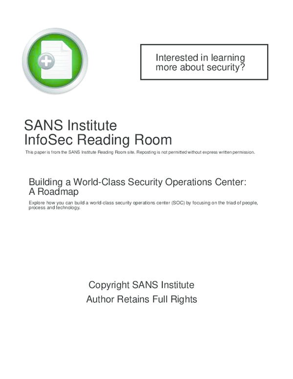Pdf Building A World Class Security Operations Center A Roadmap