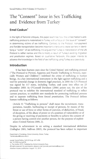(PDF) “Consent” Issue in Sex Trafficking and Evidence from Turkey