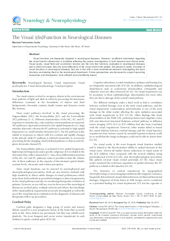 (PDF) The Visual (dis)Function in Neurological Diseases