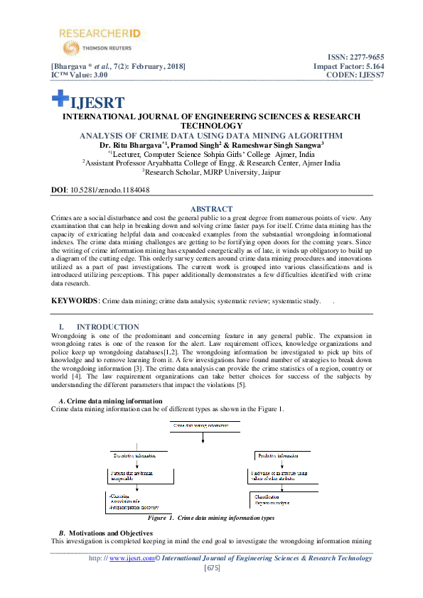 Pdf Analysis Of Crime Data Using Data Mining Algorithm 1571