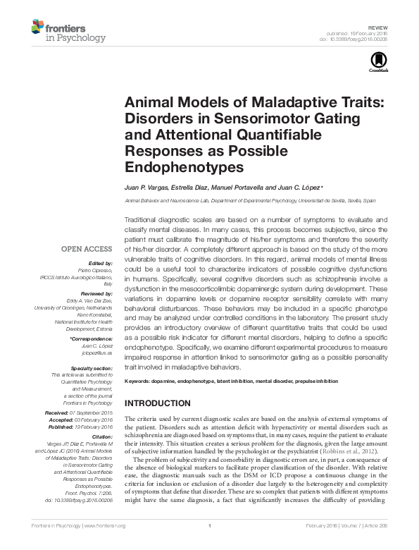 (PDF) Animal Models of Maladaptive Traits: Disorders in Sensorimotor ...