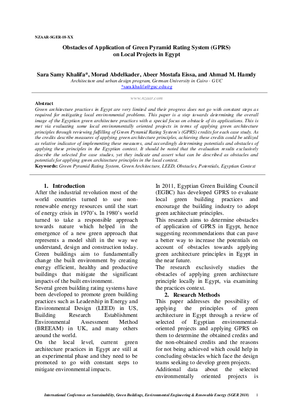 (PDF) Obstacles of Application of Green Pyramid Rating System (GPRS) on ...