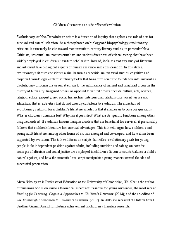 (DOC) Children’s literature through an evolutionary lens