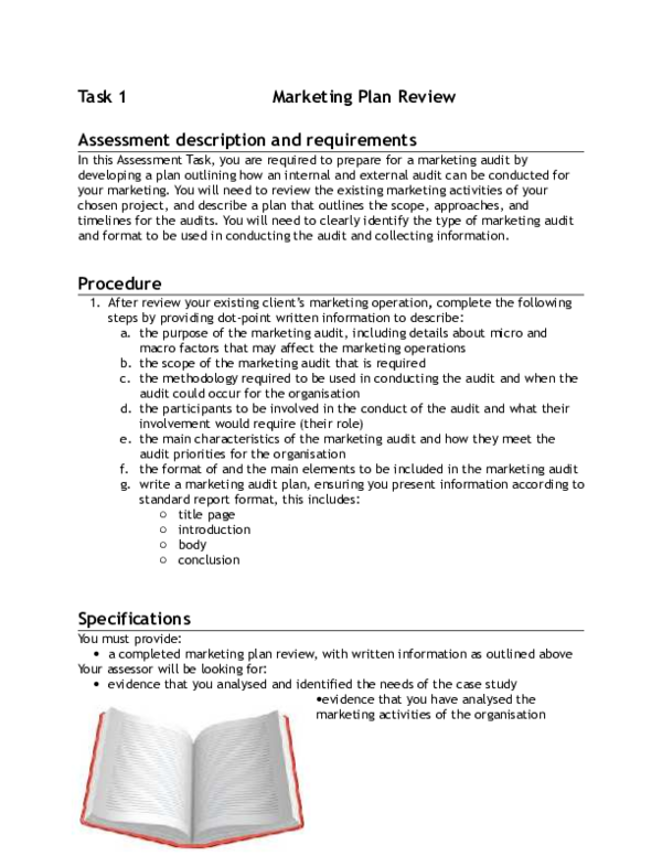 (PDF) Task 1 Marketing Plan Review Assessment description and requirements
