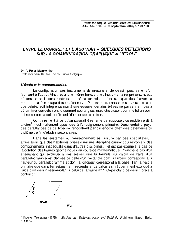 (PDF) ENTRE LE CONCRET ET L'ABSTRAIT – QUELQUES REFLEXIONS SUR LA ...