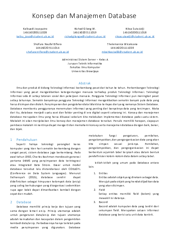 (PDF) Konsep dan Manajemen Database