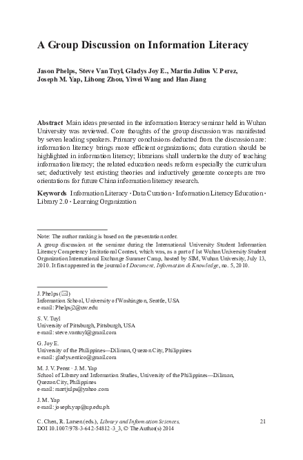 (PDF) A Group Discussion on Information Literacy