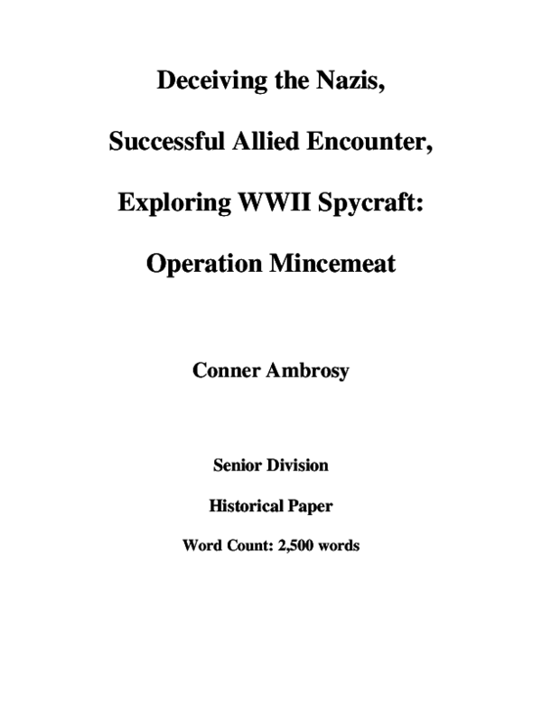 (DOC) Deceiving the Nazis, Successful Allied Encounter, Exploring WWII ...