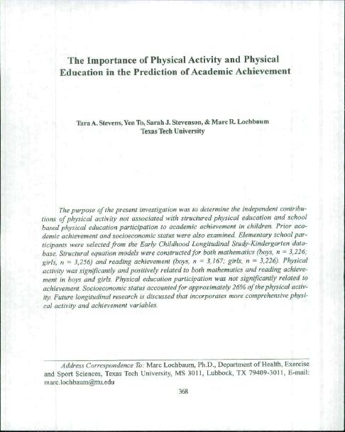 (PDF) The importance of physical activity and physical education in the ...