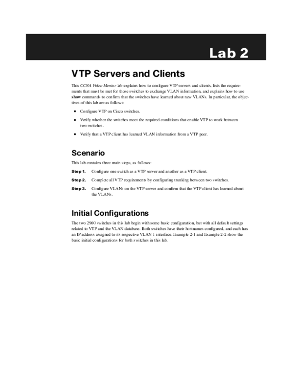 (PDF) Lab 2 VTP Servers and Clients (PDF) Lab 2 VTP Servers and Clients