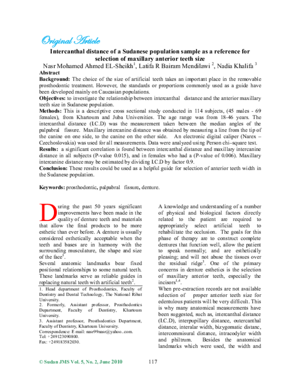 (PDF) Intercanthal distance of a Sudanese population sample as a ...