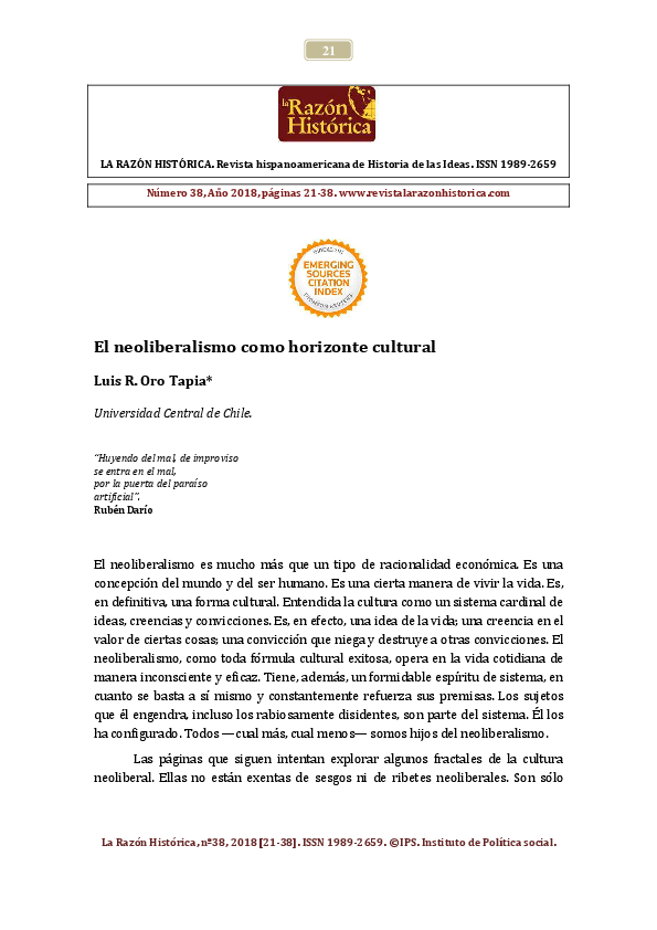 (PDF) El neoliberalismo como horizonte cultural