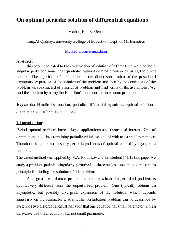(PDF) On optimal periodic solution of differential equations