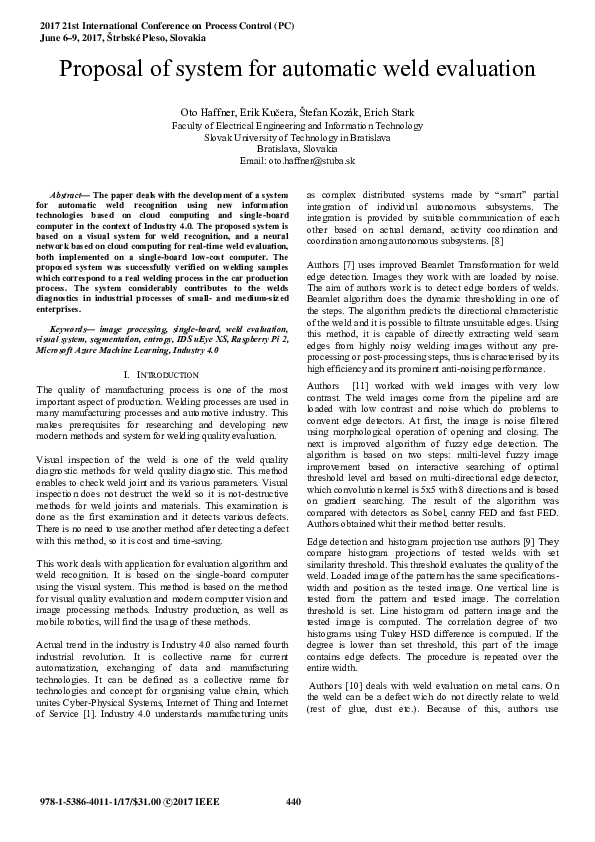 (PDF) Proposal of system for automatic weld evaluation