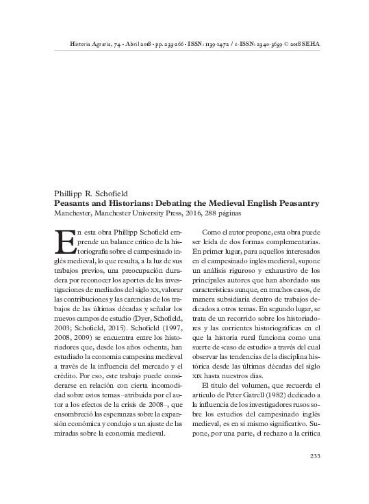 (PDF) Review: Phillipp R. Schofield Peasants and Historians: Debating ...