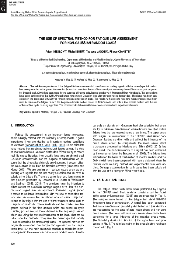 (PDF) THE USE OF SPECTRAL METHOD FOR FATIGUE LIFE ASSESSMENT FOR NON ...