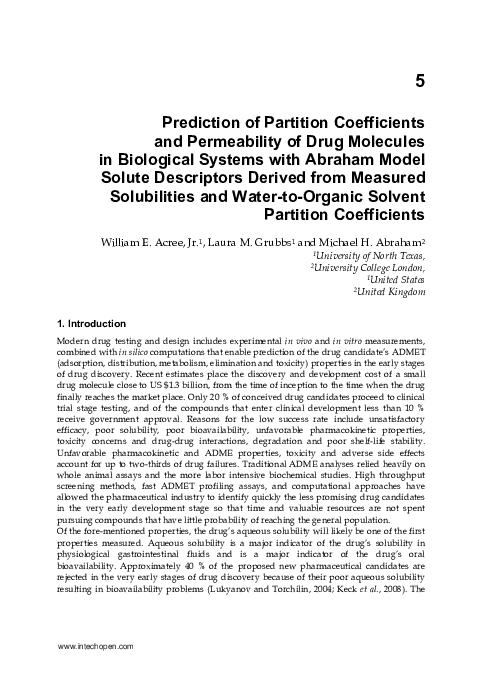(PDF) Prediction of Partition Coefficients and Permeability of Drug Molecules in Biological ...
