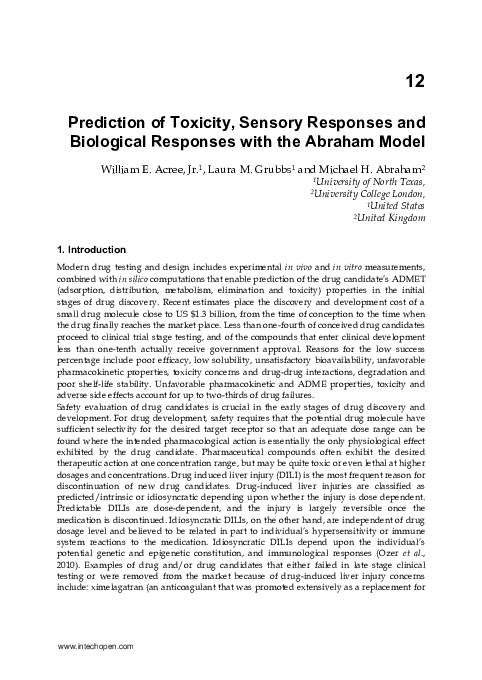 (PDF) Prediction of Toxicity, Sensory Responses and Biological ...