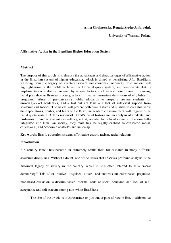 (PDF) Affirmative Action in the Brazilian Higher Education System