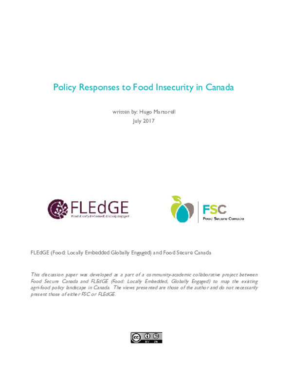 (PDF) Policy responses to food insecurity in Canada