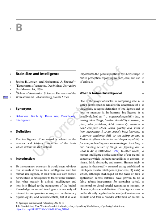 (PDF) Brain Size and Intelligence