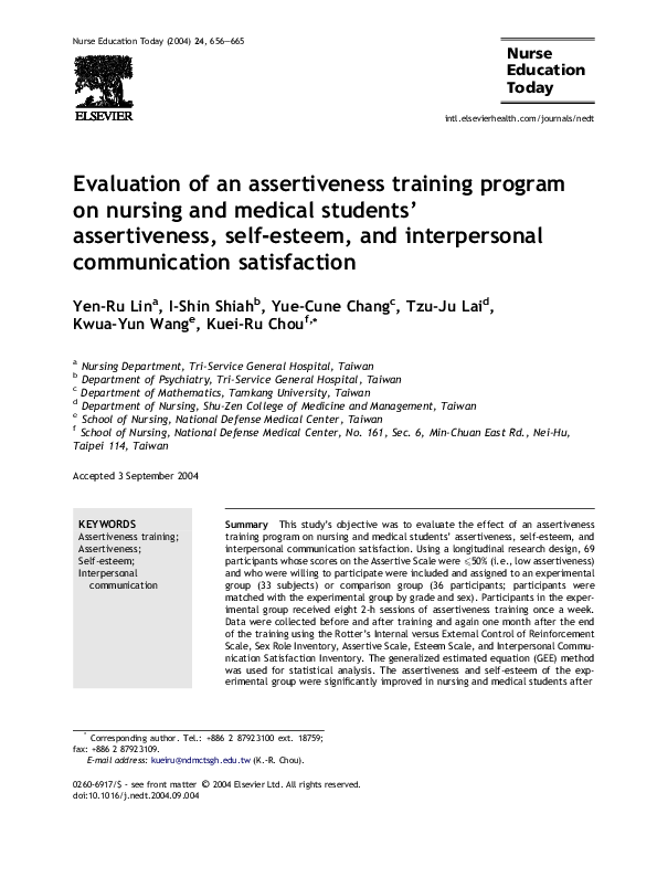 (PDF) Evaluation of an assertiveness training program on nursing and medical students ...