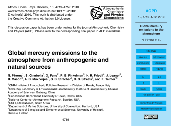 (PDF) Global mercury emissions to the atmosphere from anthropogenic and ...