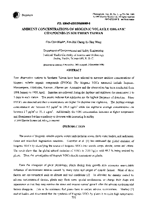 Pdf Ambient Concentrations Of Biogenic Volatile Organic Compounds In