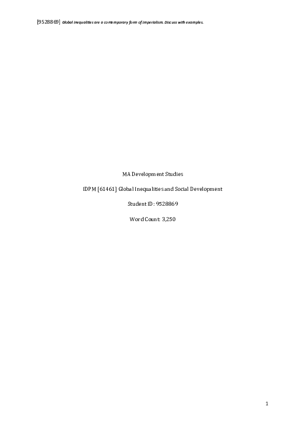 (DOC) MA Development Studies IDPM [61461] Global Inequalities and ...