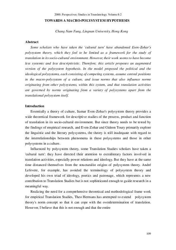 (PDF) TOWARDS A MACRO-POLYSYSTEM HYPOTHESIS