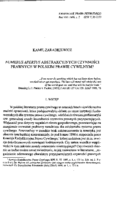(PDF) Numerus apertus abstrakcyjnych czynności prawnych w polskim ...