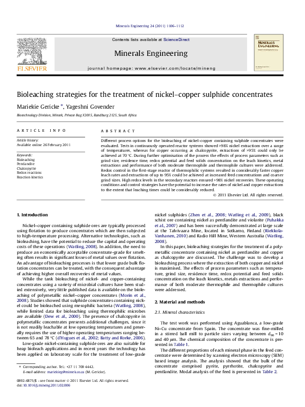 (PDF) Bioleaching strategies for the treatment of nickel–copper ...