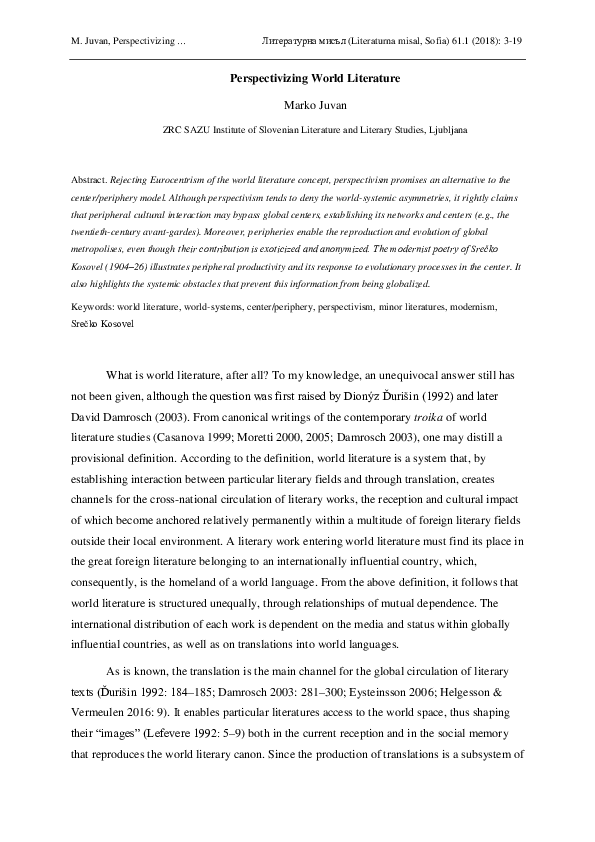 (PDF) Perspectivizing World Literature