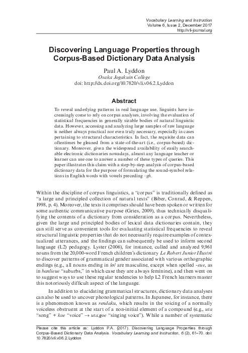 (PDF) Discovering Language Properties through Corpus-Based Dictionary ...