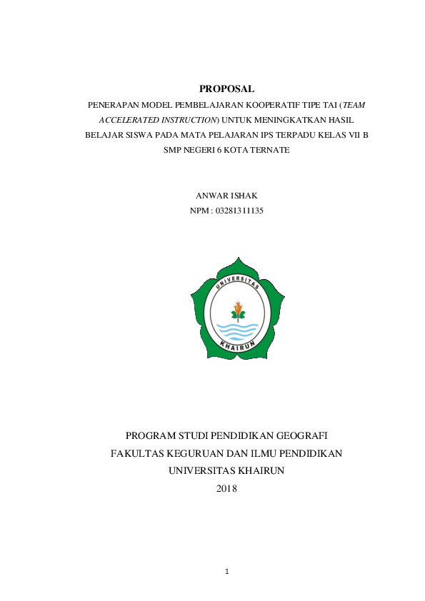 (PDF) ISI PROPOSAL BAB I, II END III lampiran revisi kedua