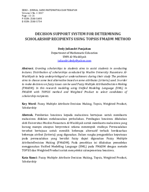 (PDF) DECISION SUPPORT SYSTEM FOR DETERMINING SCHOLARSHIP RECIPIENTS ...