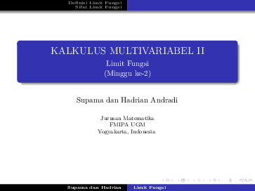 (PDF) Definisi Limit Fungsi Sifat Limit Fungsi KALKULUS MULTIVARIABEL II