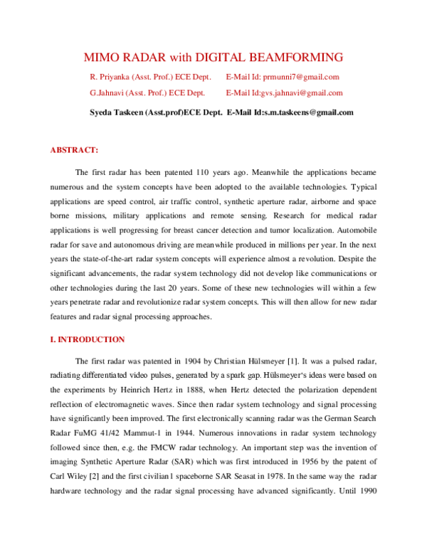 (DOC) MIMO RADAR with DIGITAL BEAMFORMING