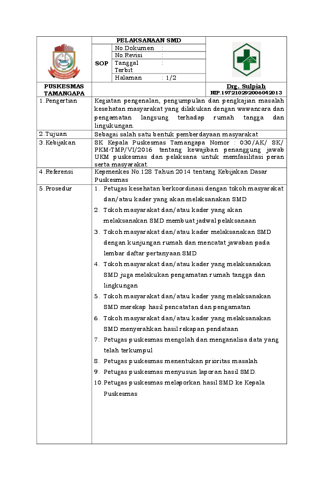 (DOC) SOP Pelaksanaan SMD