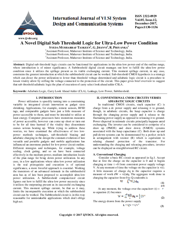(PDF) A Novel Digital Sub Threshold Logic for Ultra-Low Power Condition