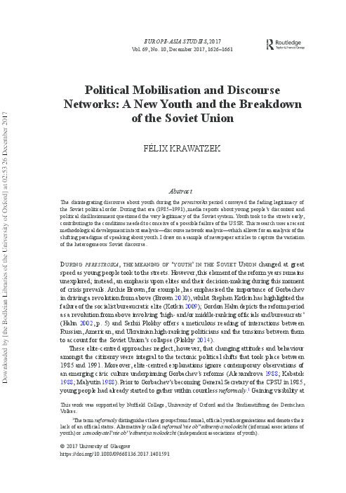 (PDF) Political Mobilisation and Discourse Networks: A New Youth and the Breakdown of the Soviet ...