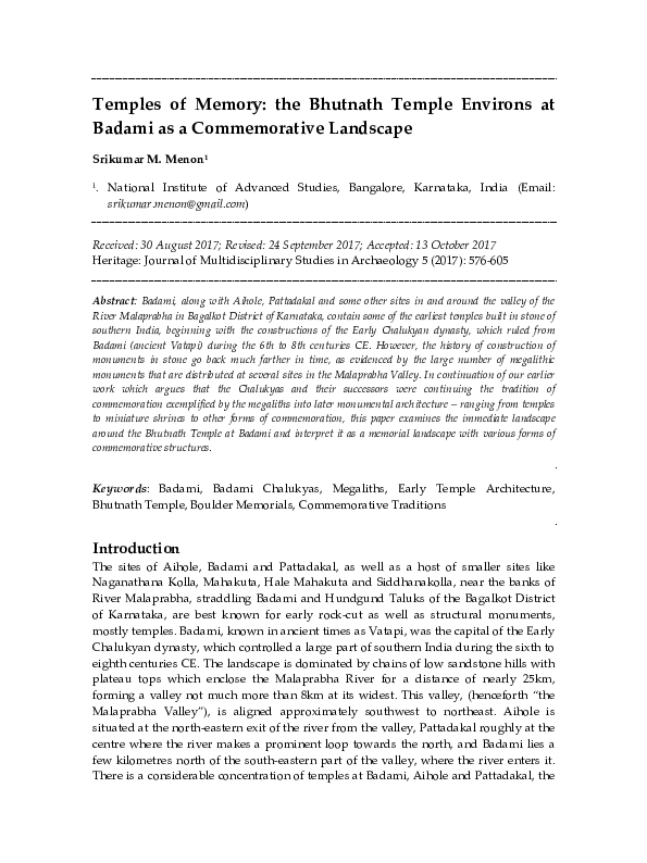 (PDF) Temples of Memory: the Bhutnath Temple Environs at Badami as a ...